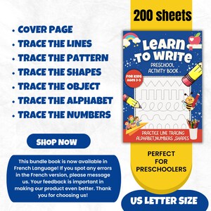 Tracing Book French Version 200pages | Homeschool Busy Book | Preschool ...