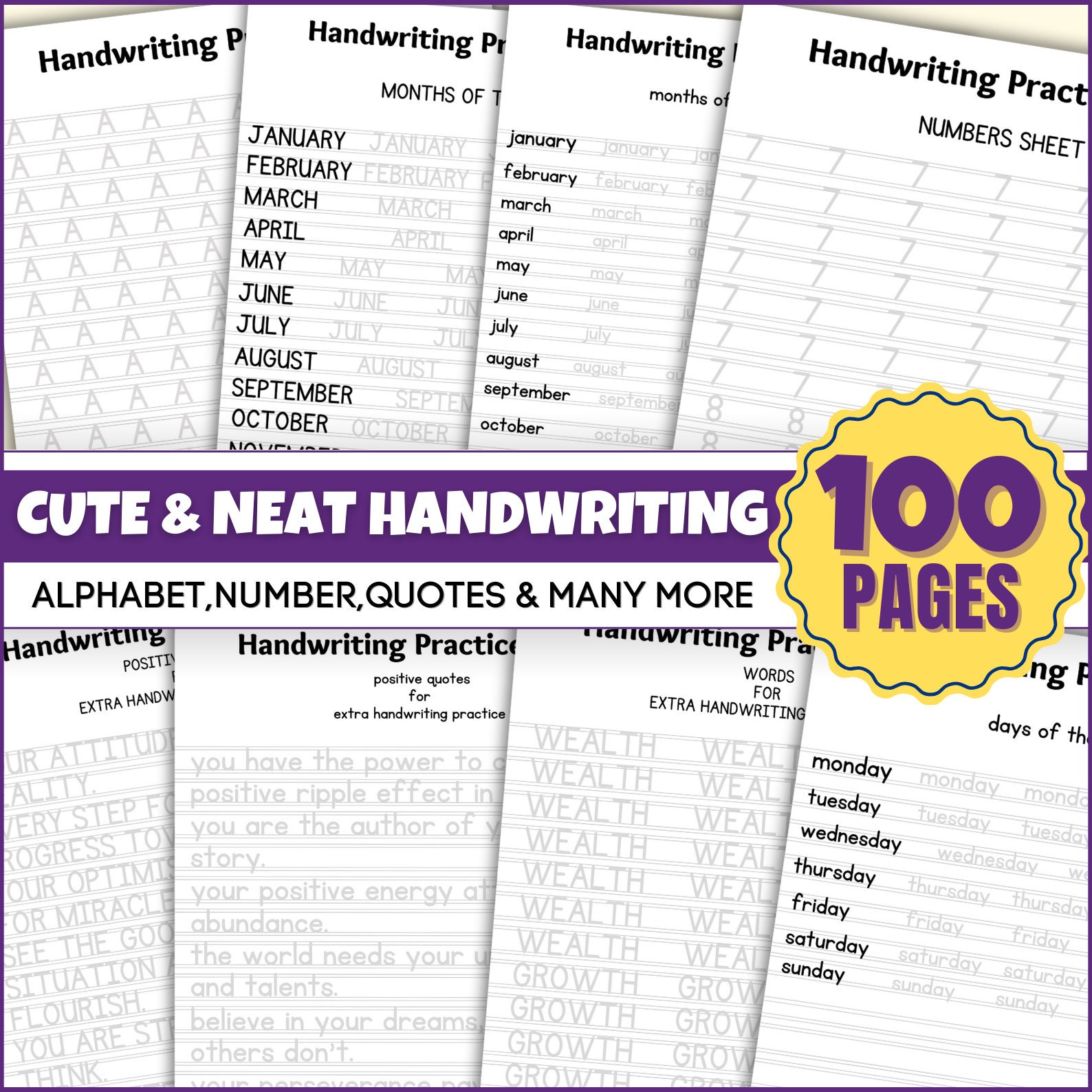 100 Page Neat Hand Writing Workbook| Practice Sheet Guide | (letters ...