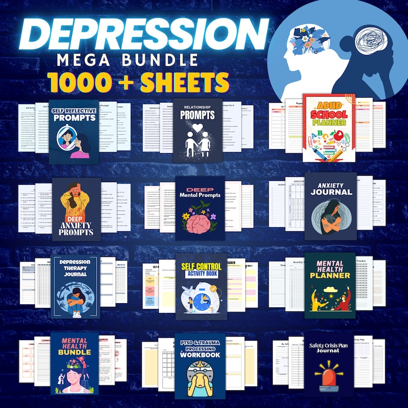 1000 Pages Depression Journal Mega Bundle Depression Workbook ...