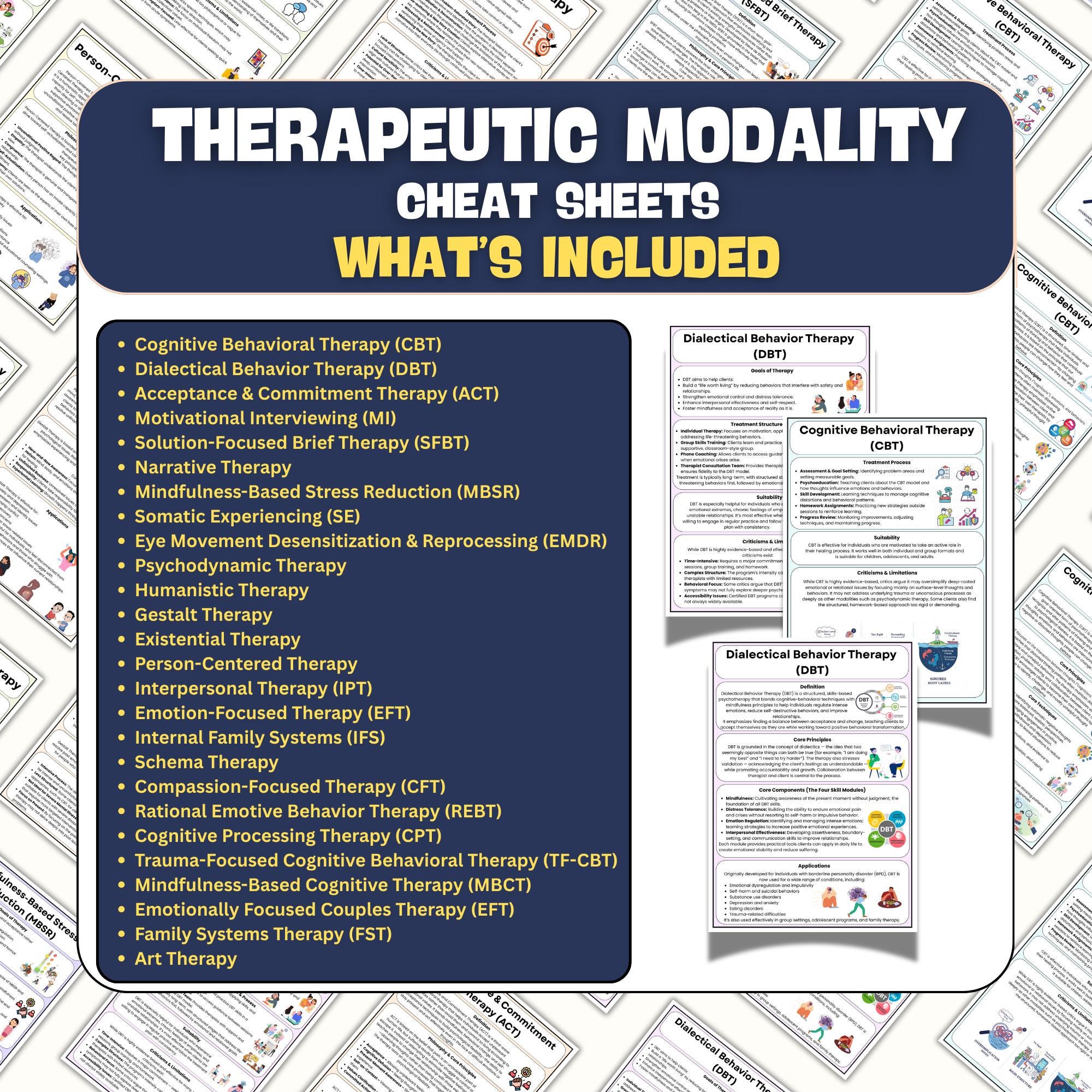 Therapeutic Modality Cheat Sheets Bundle, Counseling Resources ...