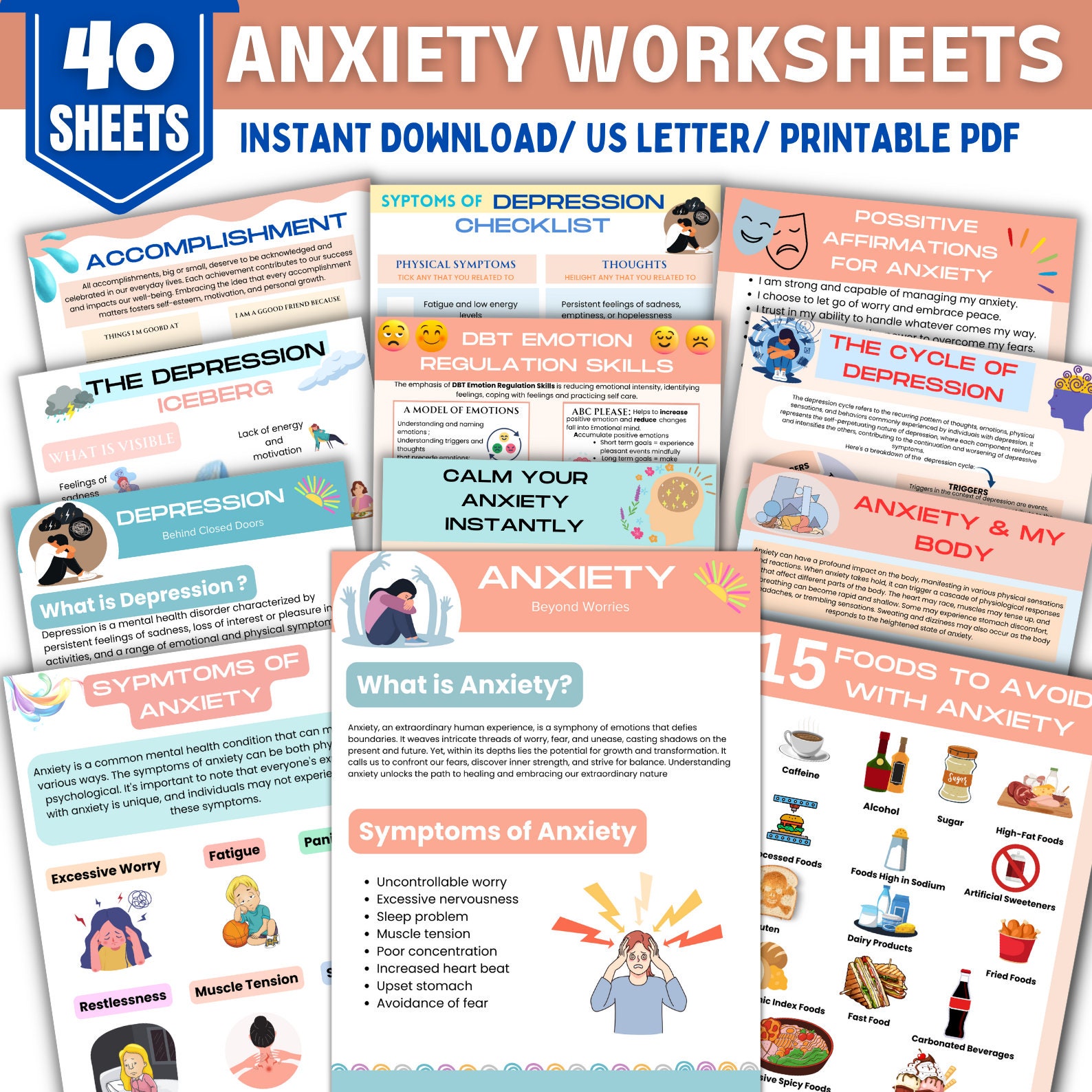 Anxiety Bundle, Anxiety Worksheets, Therapy Tools, Therapy Worksheets ...