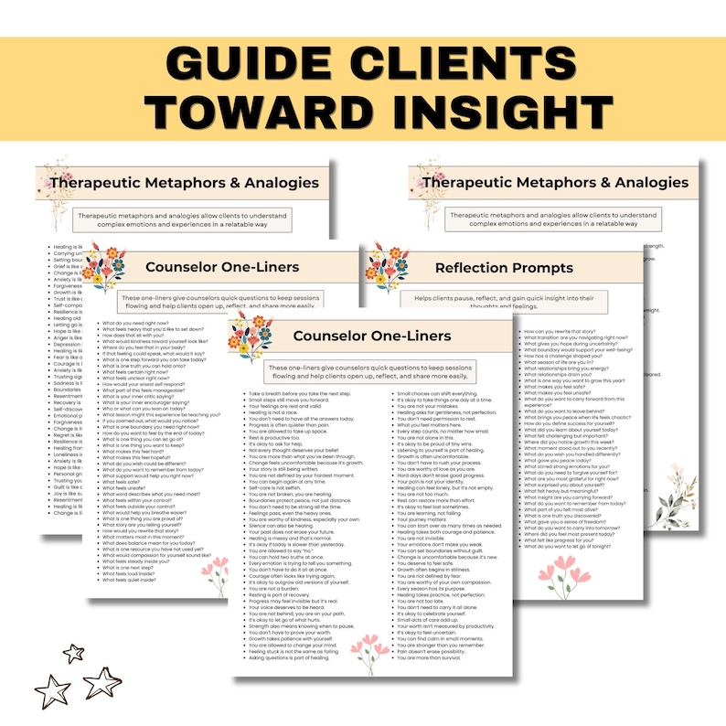 Counselor One-liners Cheat Sheets, Therapy Tools for Counselors, 150 ...