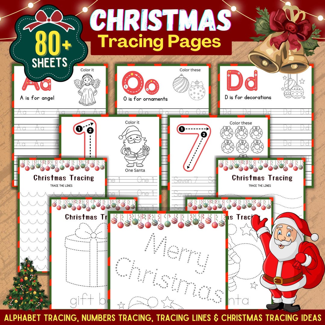 Christmas Tracing Worksheets: Handwriting Practice, Holiday Coloring ...