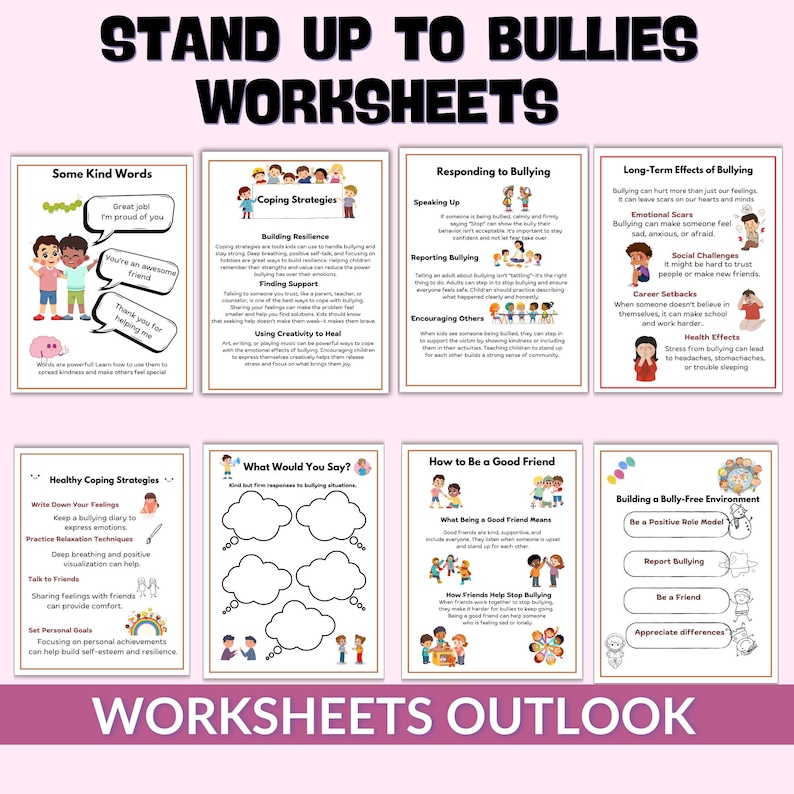 Bullying Workbook: Kids Therapy Printables, Classroom Activities ...
