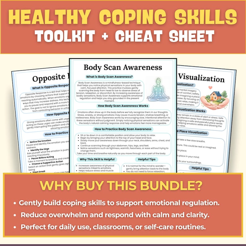 Healthy Coping Skills Cheat Sheet & Worksheets | Emotional Regulation ...