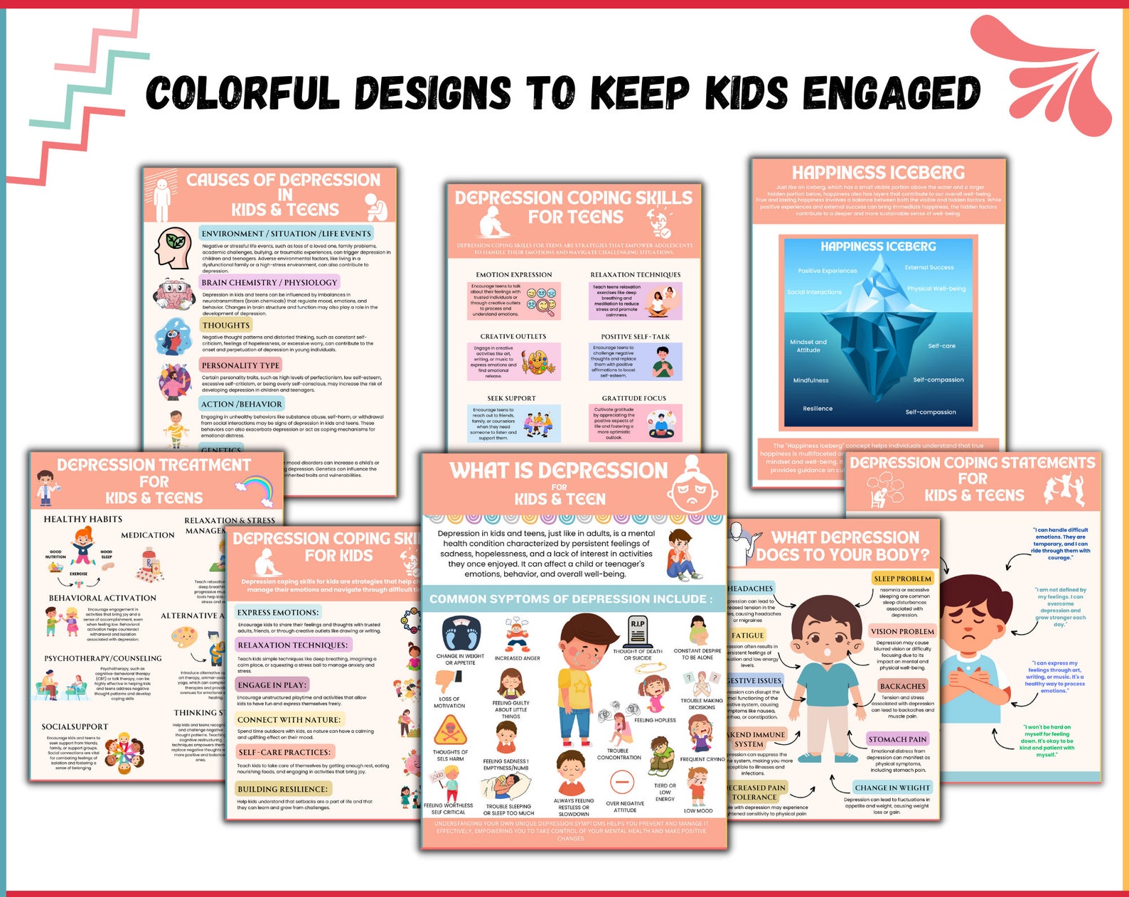 Depression Coping Skills Handout Bundle for Kids & Teens 10pages ...