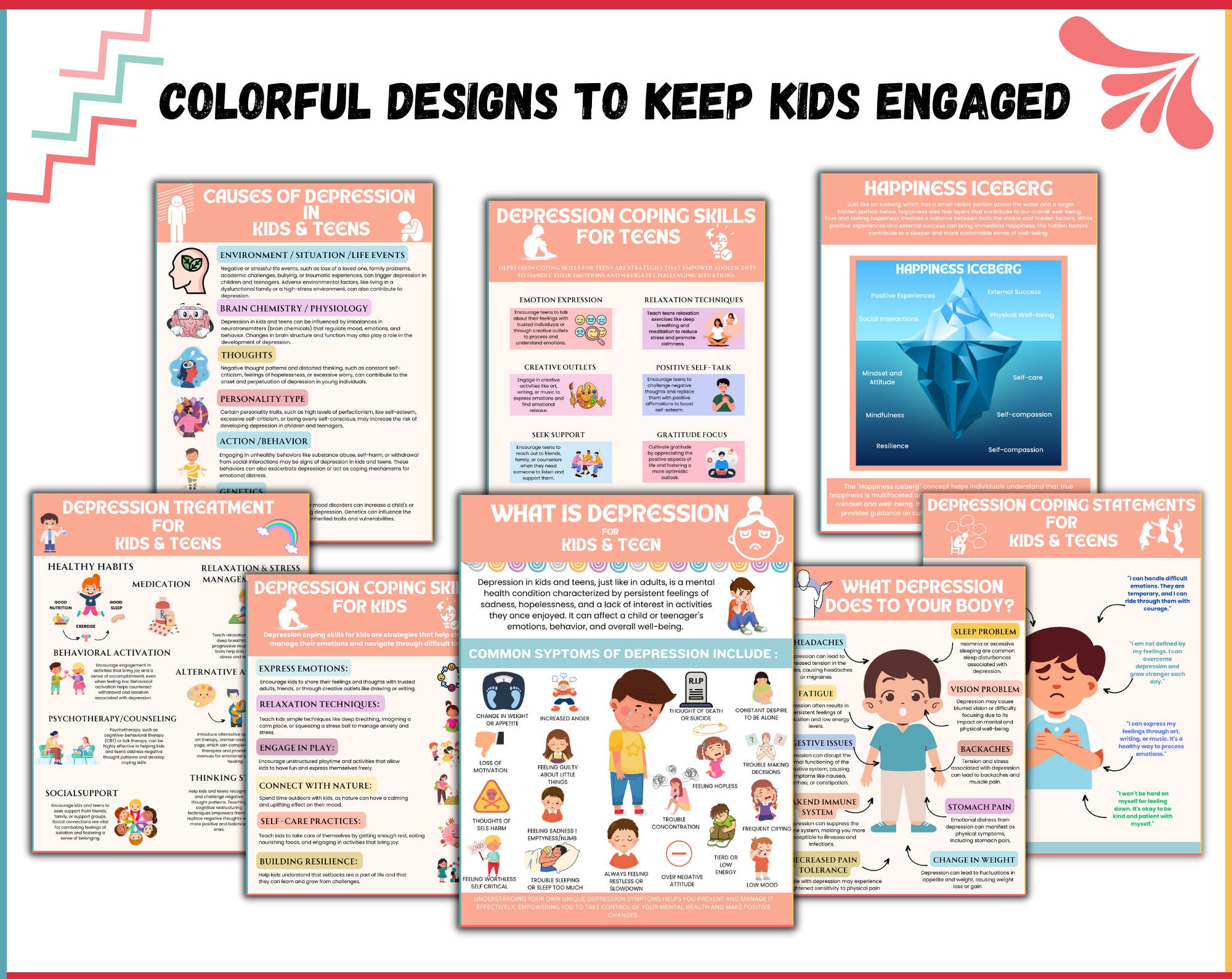 Depression Coping Skills Handout Bundle for Kids & Teens 10pages ...