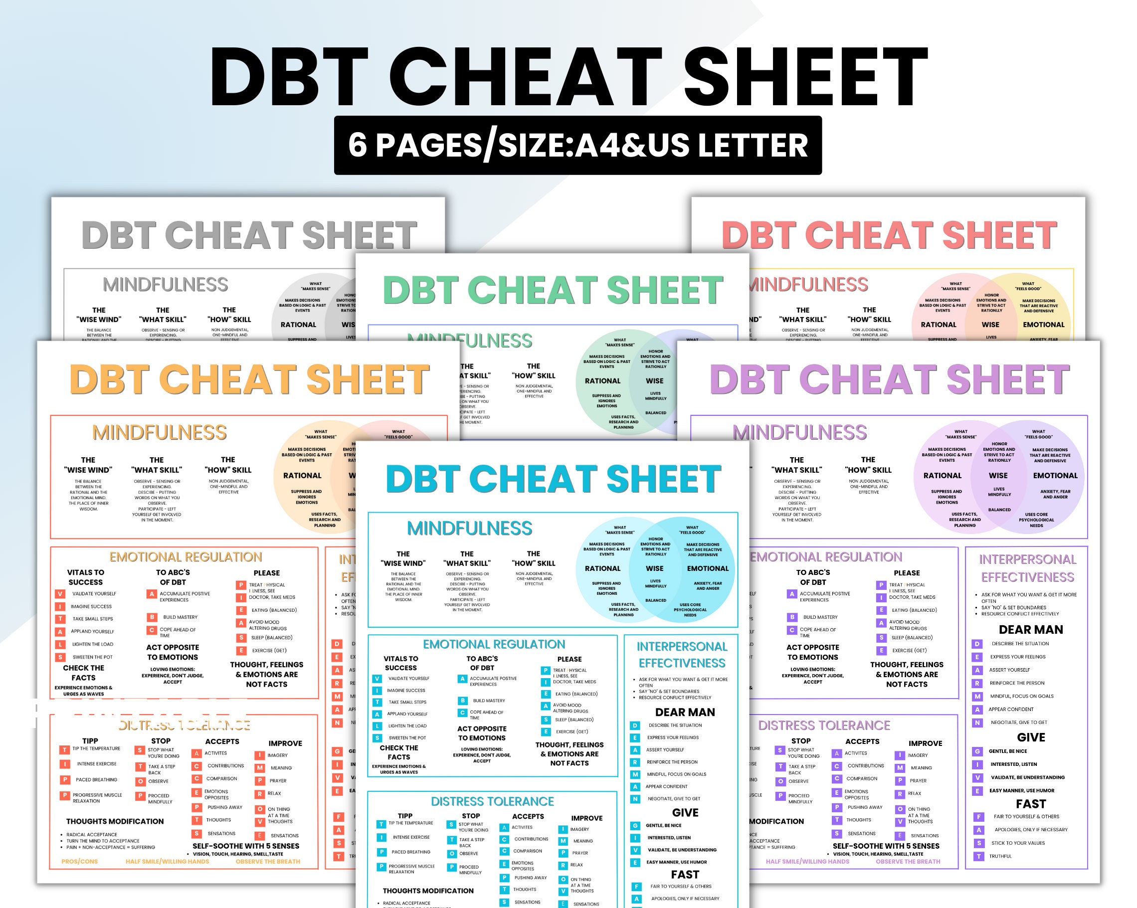 DBT Cheat Sheet, DBT Skills, Borderline, Bpd, Therapy Worksheet, Mental ...