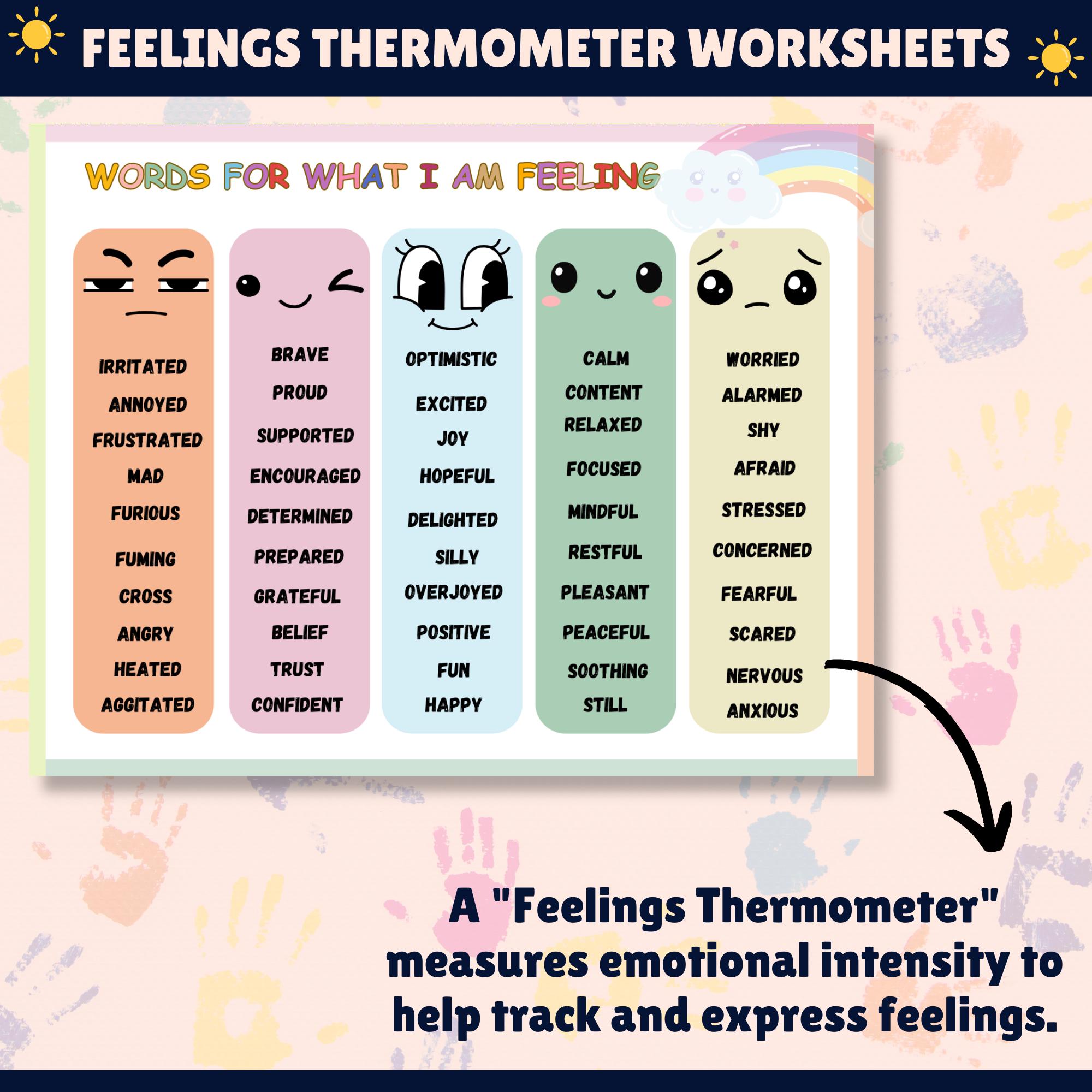 Feelings Thermometer Worksheets 10pages | Therapy Worksheets | Mental ...