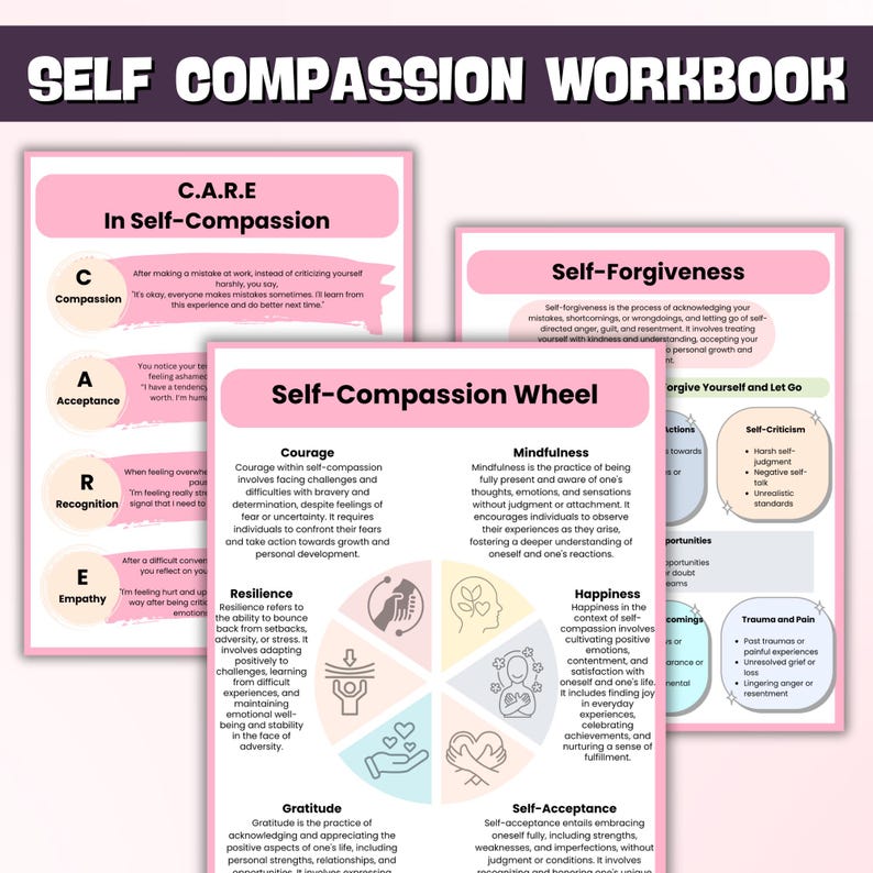 Self Compassion Journal Bundle, Self Esteem, Therapy Worksheets ...