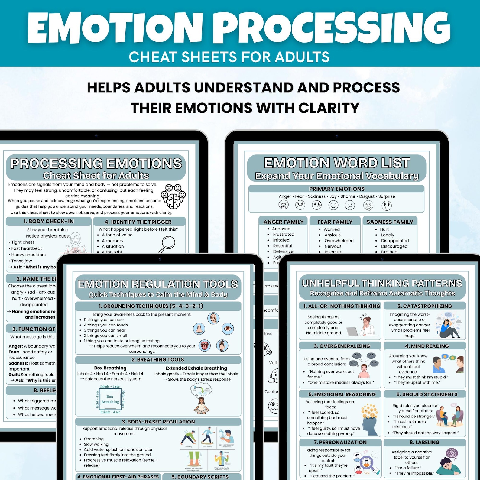 Emotion Processing Cheat Sheets for Adults | Counseling Tool Printable ...