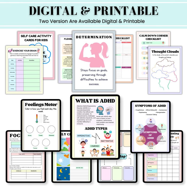 ADHD Worksheets for Kids 200 Pages, 20 Bonus Cover Pages, ADHD ...