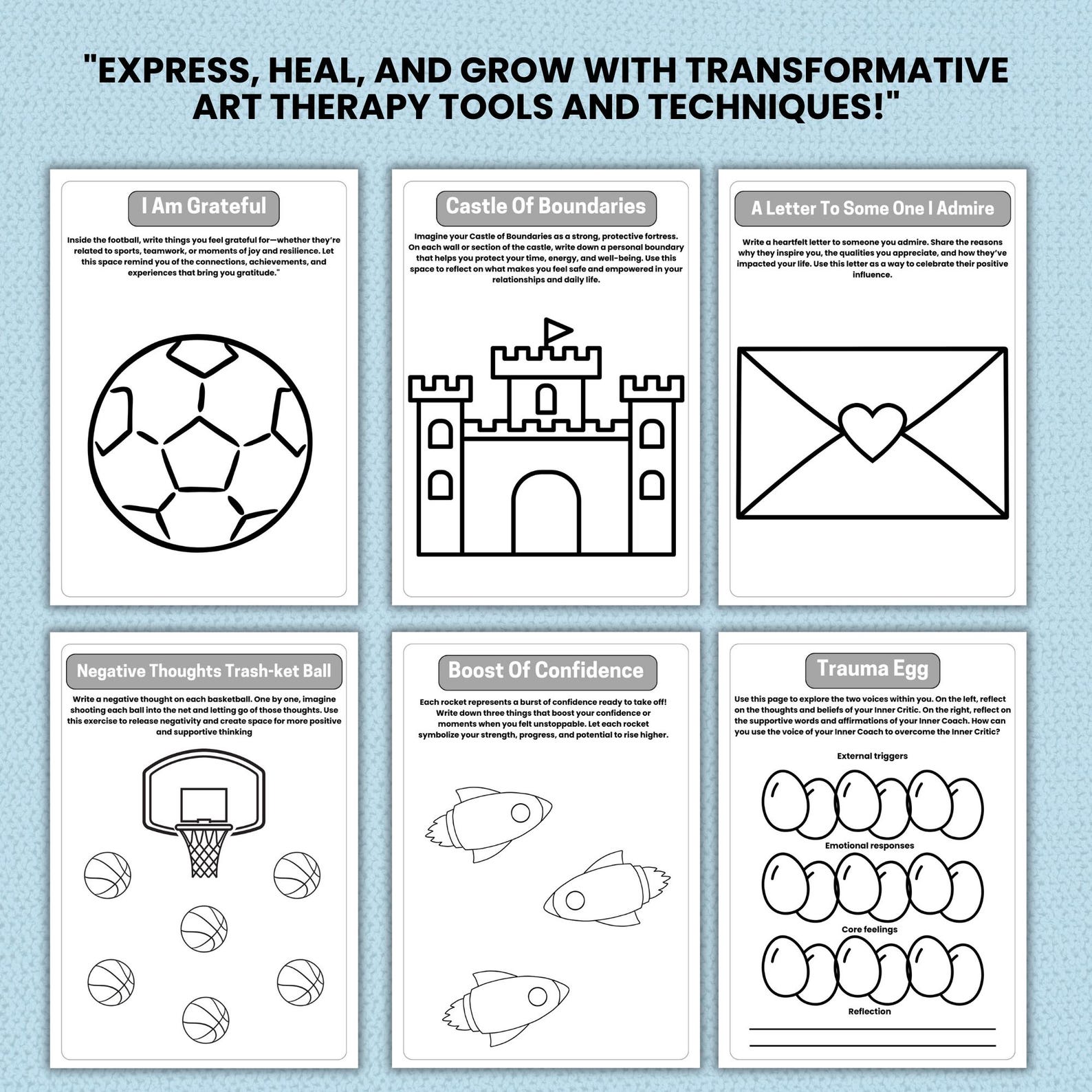 130+ Art Therapy Worksheets for Mental Health School, Self Esteem ...