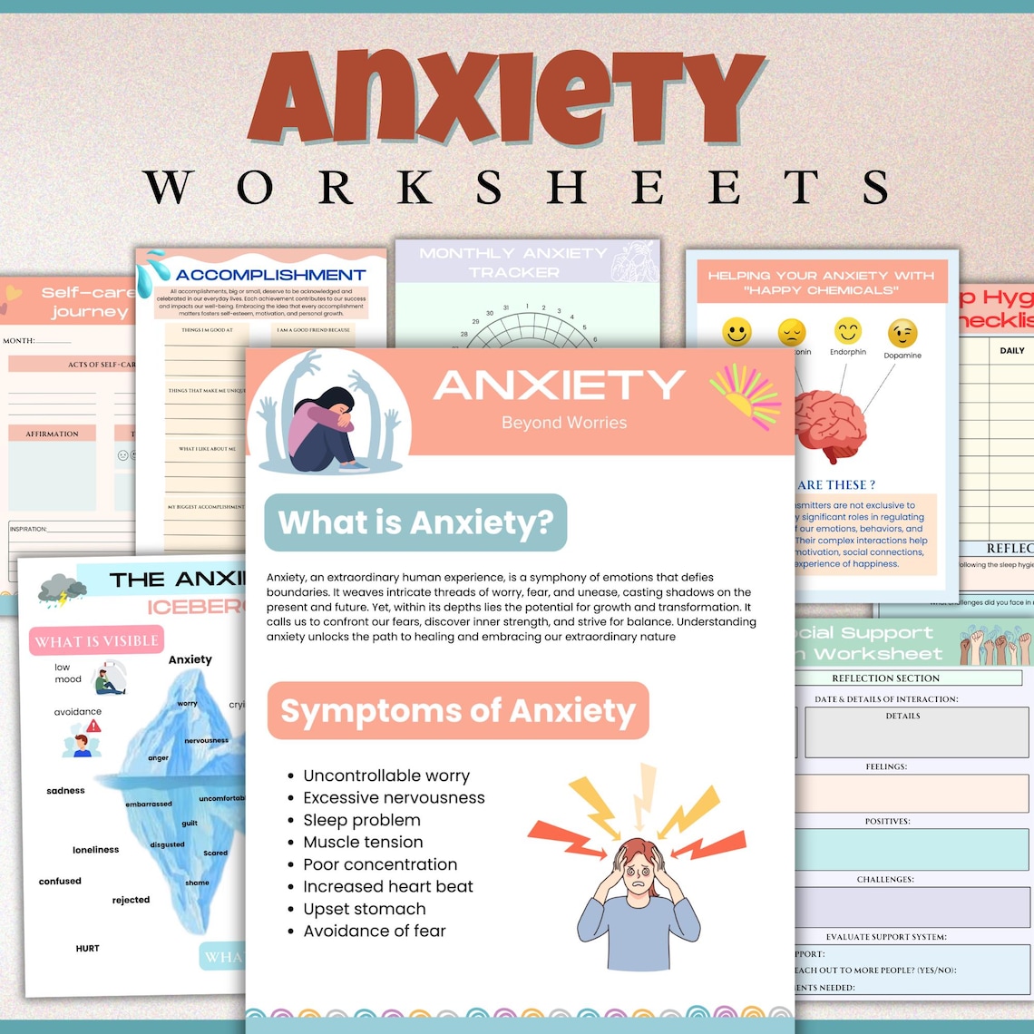 Anxiety Mega Bundle 400+ Pages | Anxiety Worksheets | Therapy Tools ...