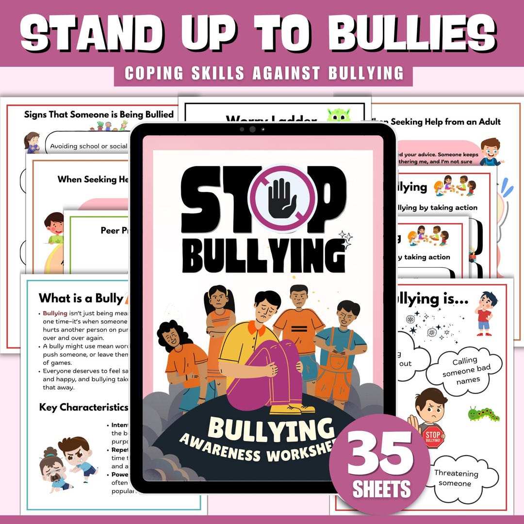 Bullying Workbook: Kids Therapy Printables, Classroom Activities ...
