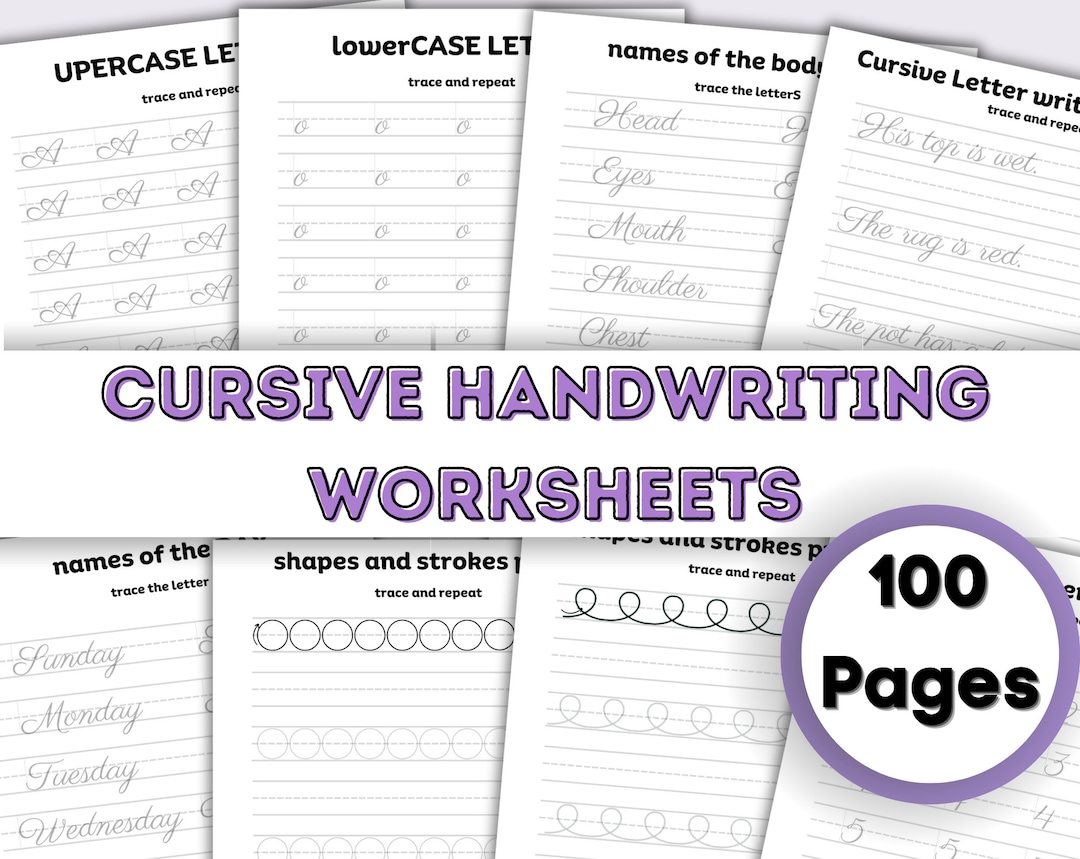Cursive Handwriting Practice Worksheets for Kids Printable - Etsy
