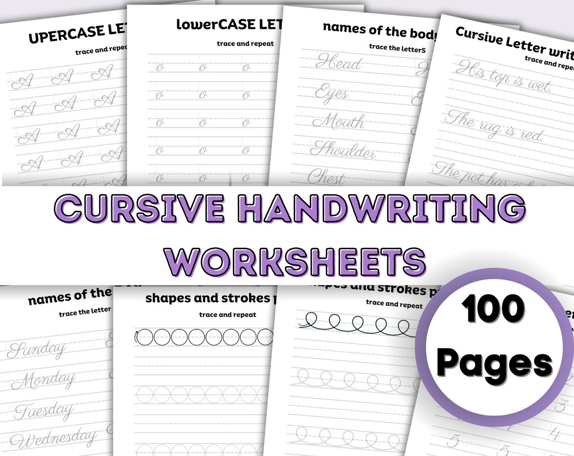 Cursive Handwriting Practice Worksheets for Kids Printable - Etsy