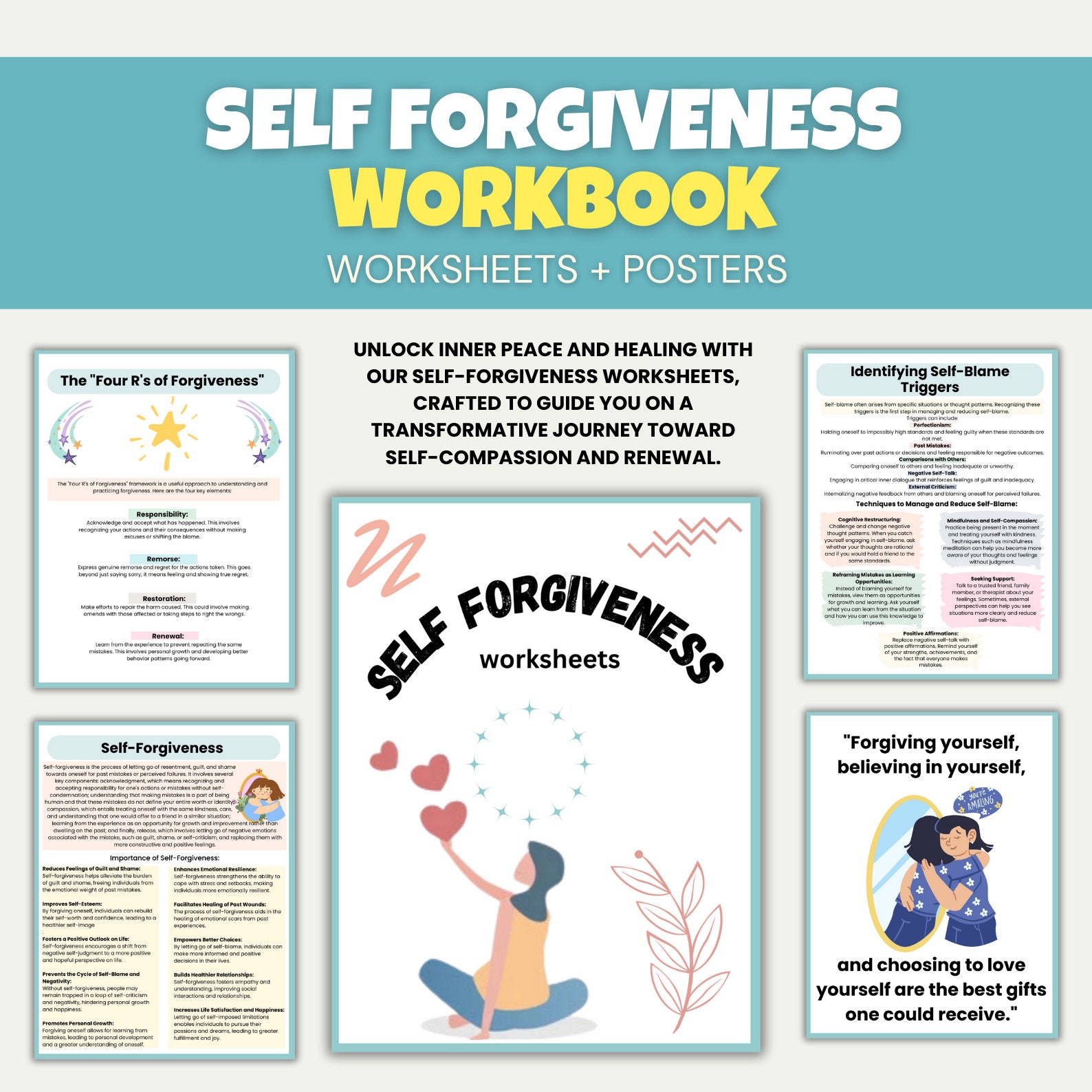 Self Worth Mega Bundle 200+ Sheets | Self Workbook | US Letter | Self ...
