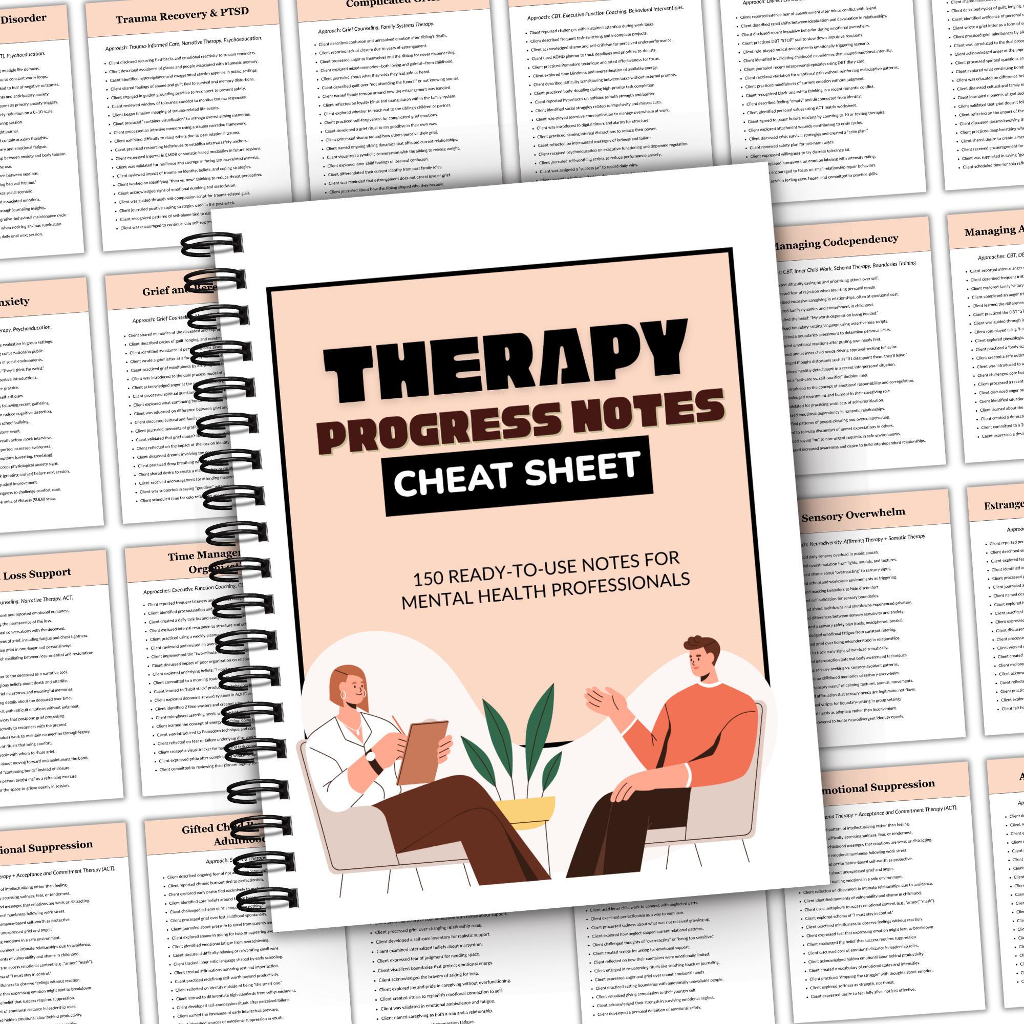 3000 Therapy Progress Notes Cheat Sheet, 150 Pages, Counseling Notes ...