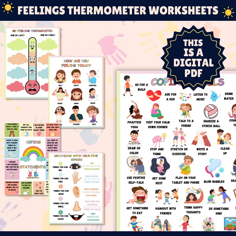 Feelings Thermometer Worksheets 10pages | Therapy Worksheets | Mental ...
