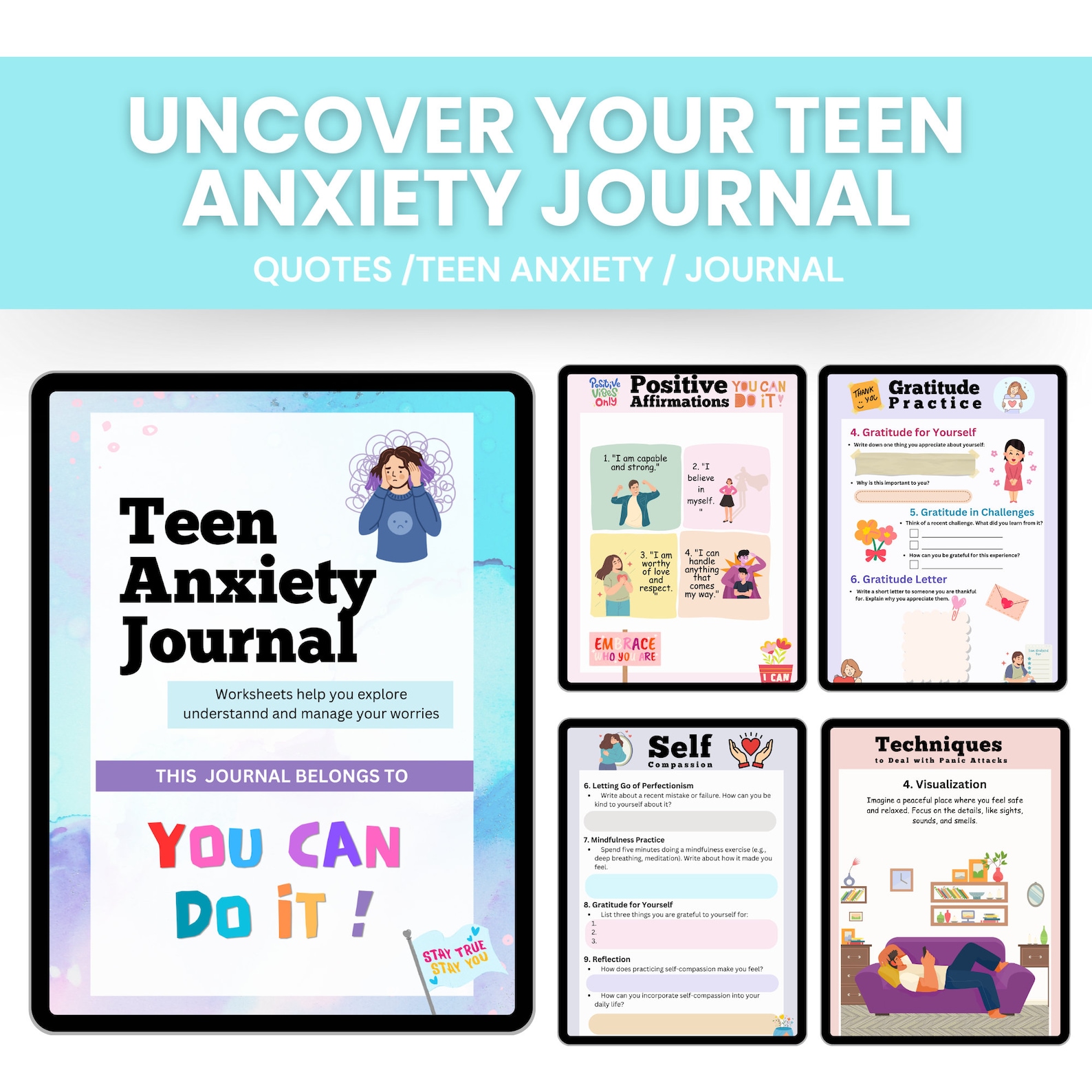 Teen Anxiety Journal Bundle | Self-care Journal | Journaling for Teens ...