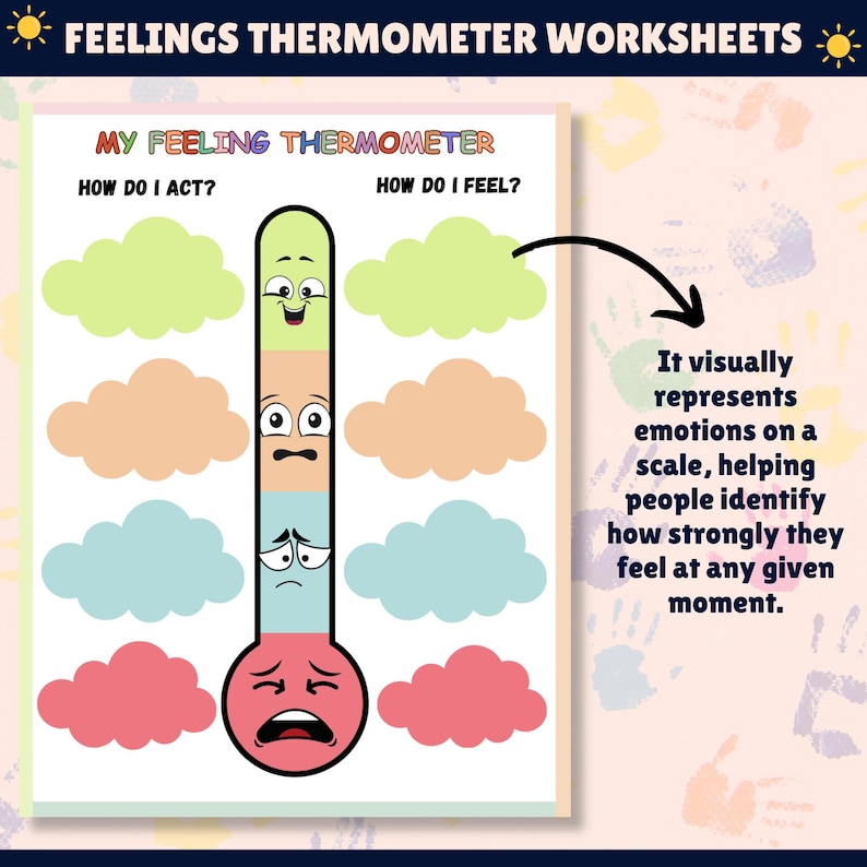 Feelings Thermometer Worksheets 10pages | Therapy Worksheets | Mental ...