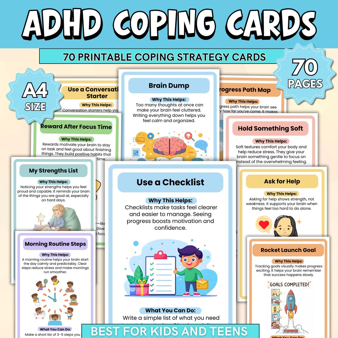 ADHD Coping Cards for Kids and Teens | SEL & Executive Function Skills ...