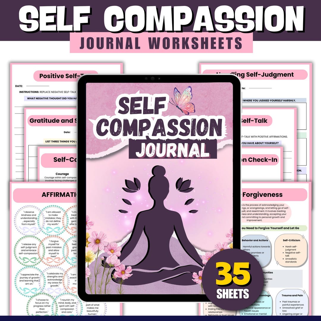 Self Compassion Journal Bundle, Self Esteem, Therapy Worksheets ...