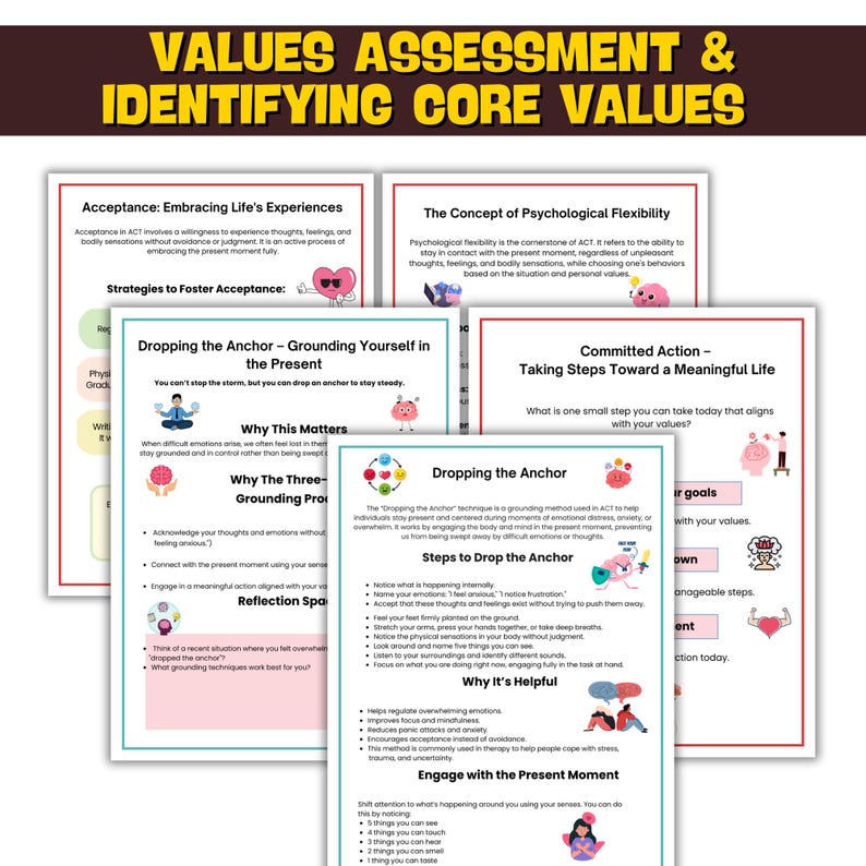 Acceptance & Commitment Therapy 50+ Worksheets, Mindfulness, ACT Values ...