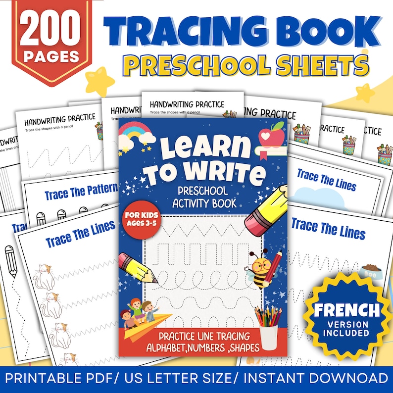 Tracing Book French Version 200pages | Homeschool Busy Book | Preschool ...