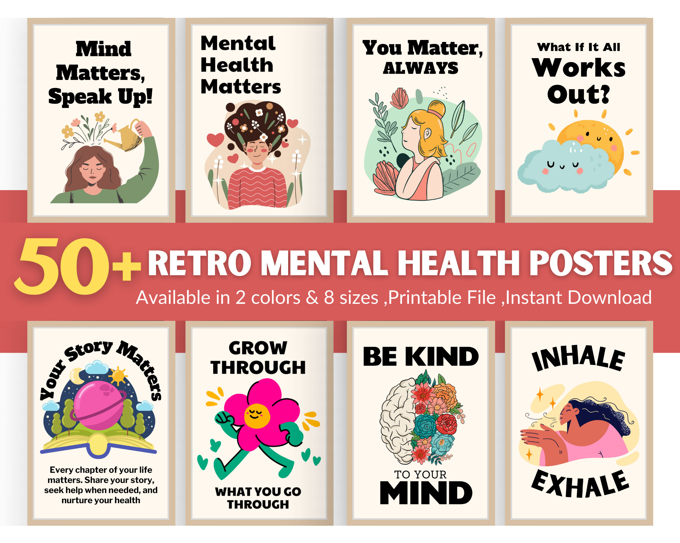 Retro Mental Health Posters Set of 50 Prints therapy Counseling Office ...