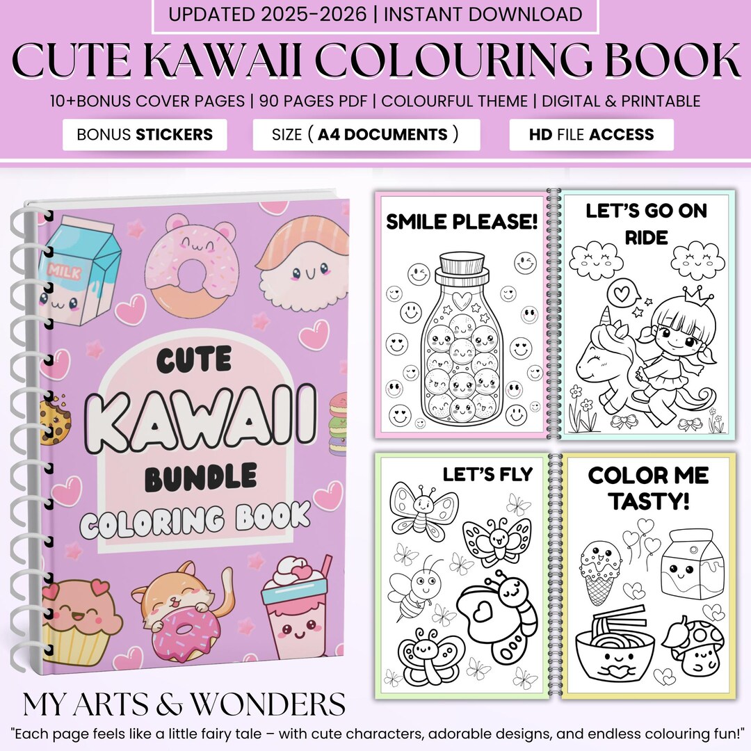 Cute Kawaii Coloring Book, 10+ Bonus Cover Pages, Kawaii Girls Coloring ...
