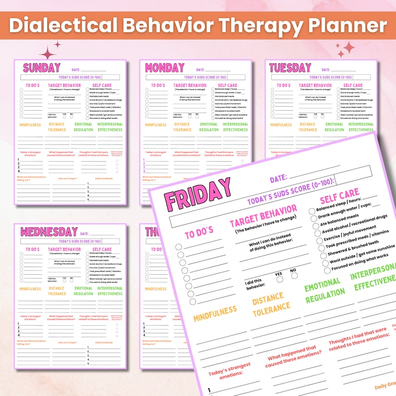 DBT Planner: Therapy & Skills Journal, Self-care Worksheet (PDF ...