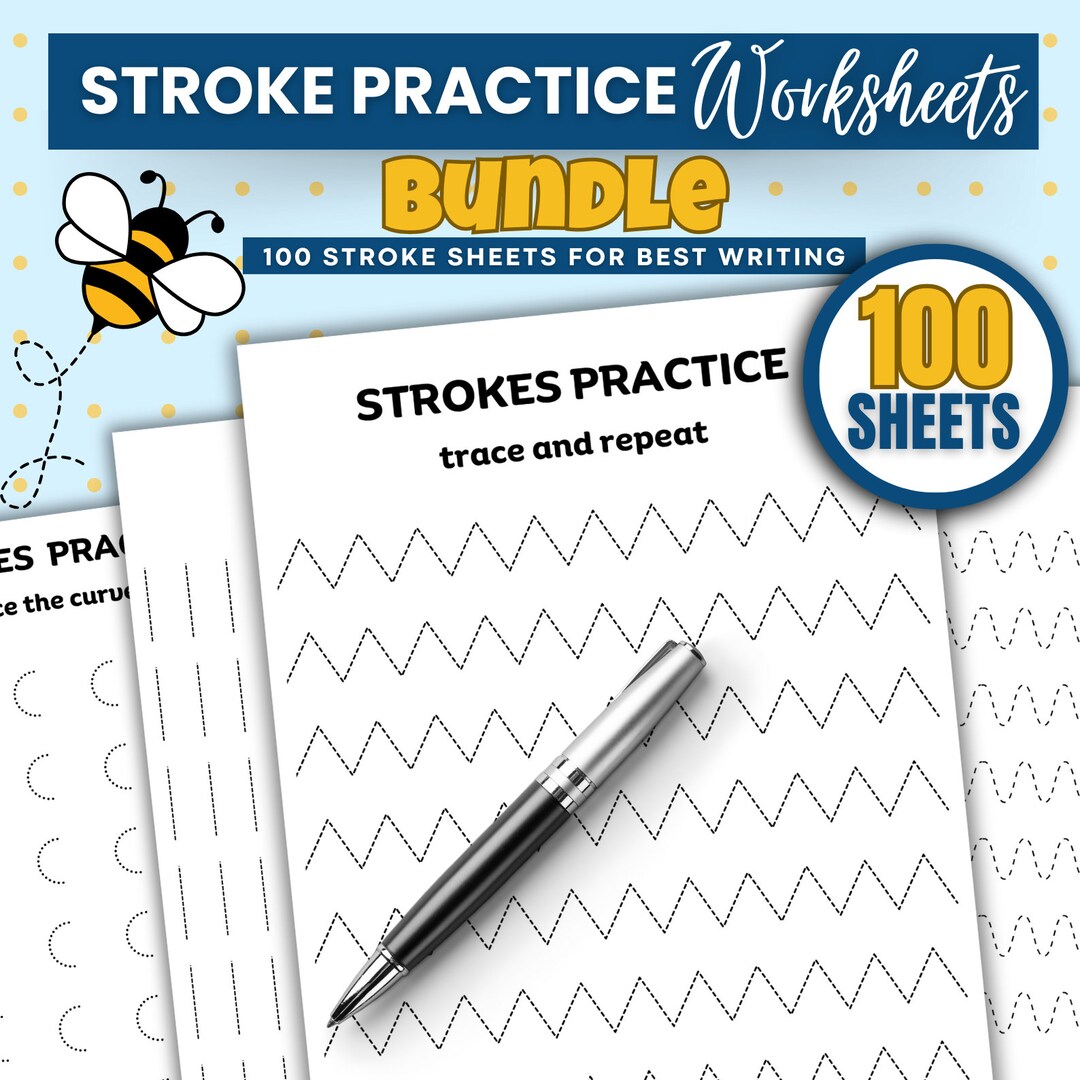 Stroke Handwriting Practice: 100 Printable Sheets (digital Download) - Etsy