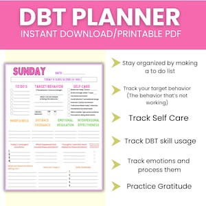 DBT Planner: Therapy & Skills Journal, Self-care Worksheet (PDF ...