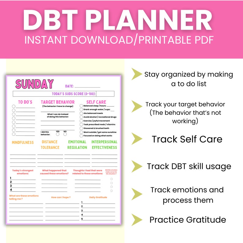 DBT Planner: Therapy & Skills Journal, Self-care Worksheet (PDF ...