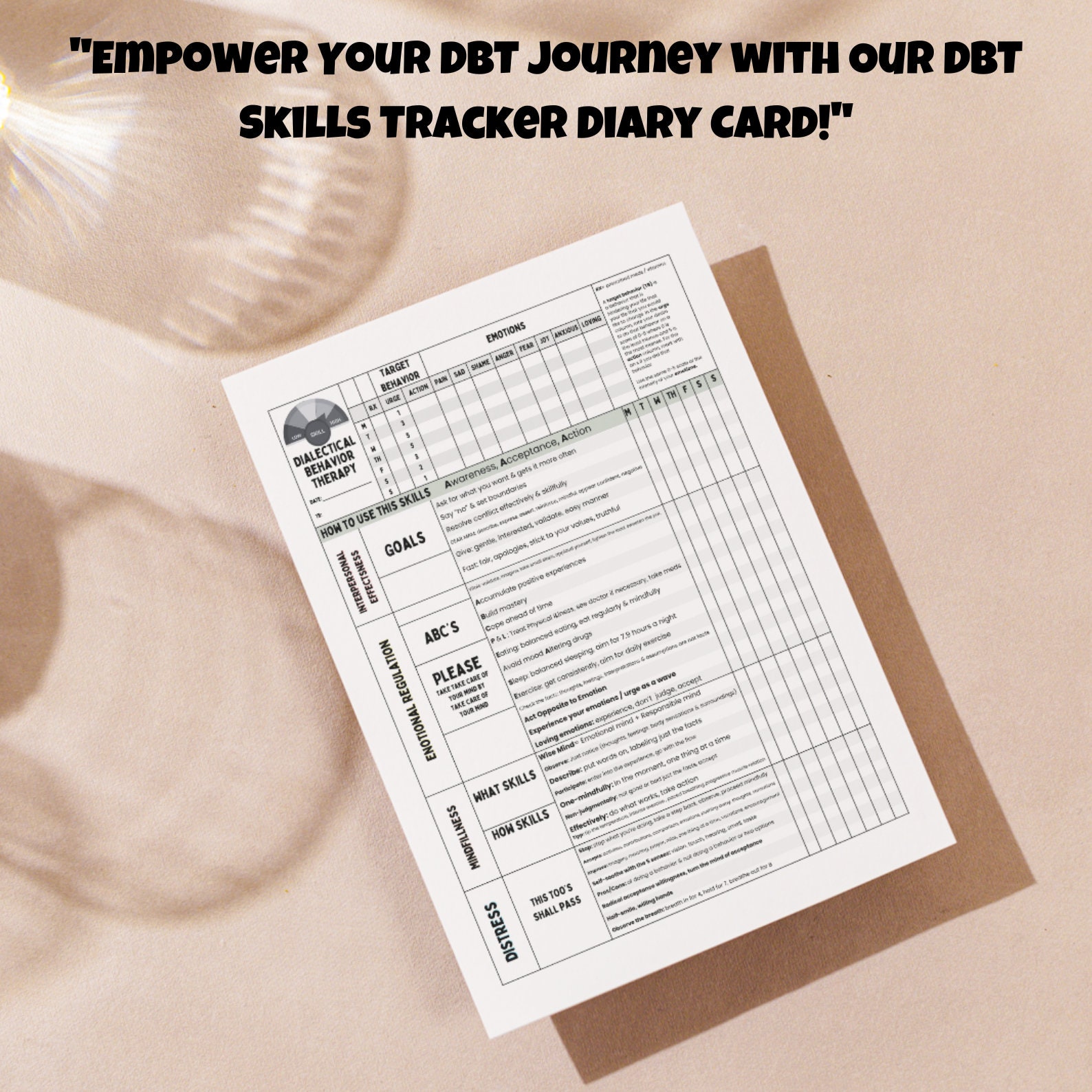 DBT Skills Tracker Printable: Therapy Worksheet & Cheat Sheet (US ...