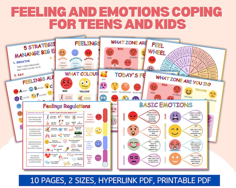 Feelings and Emotions Coping Skills Bundle: Kids & Teens (printable PDF ...