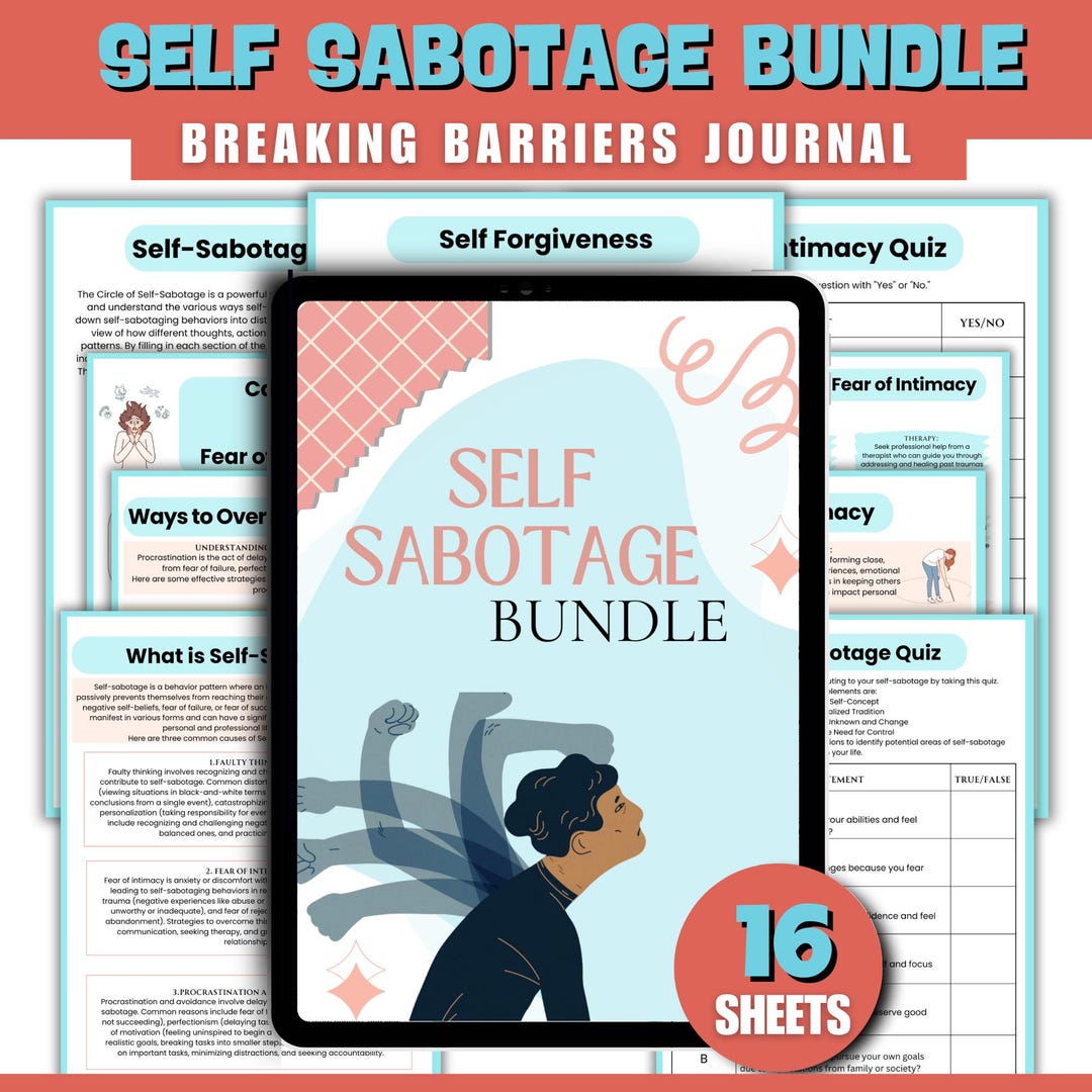 Self Sabotage Worksheet, Procrastination Workbook, Self Esteem Therapy ...