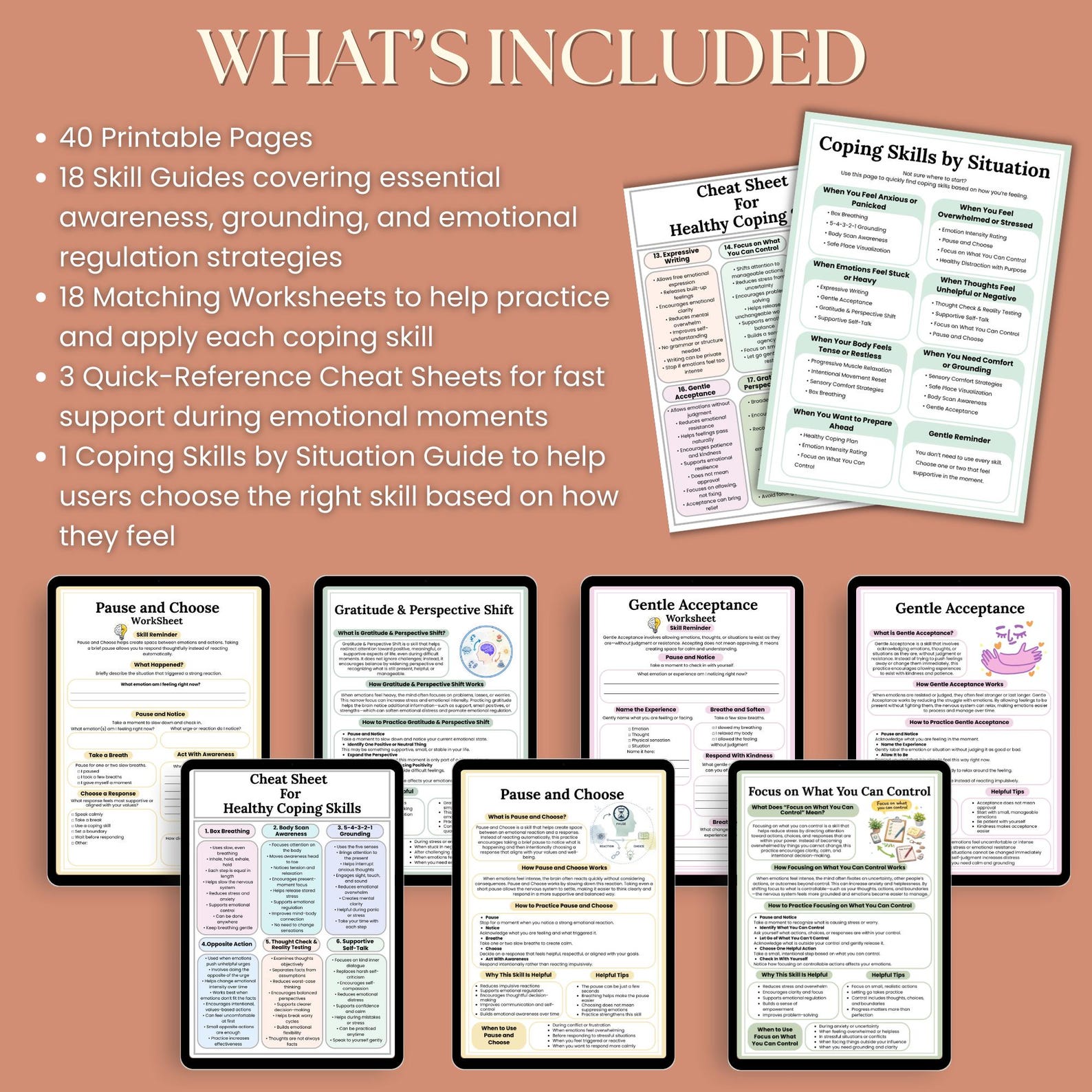 Healthy Coping Skills Cheat Sheet & Worksheets | Emotional Regulation ...