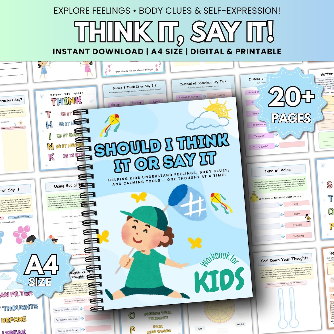 Think It Say It Workbook: Social Skills Printable for Kids (digital ...