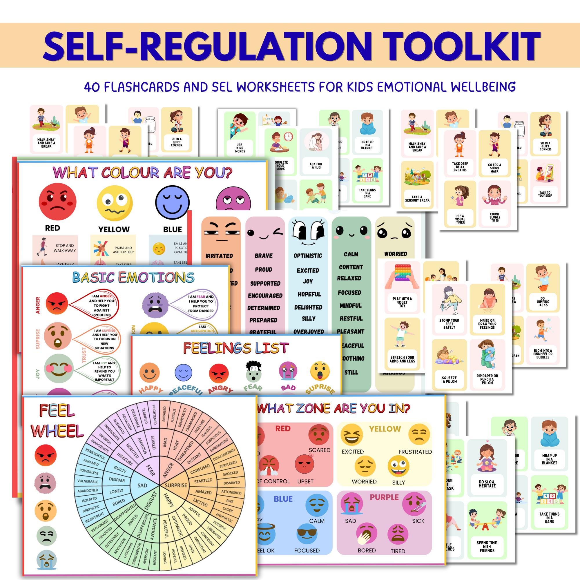 Self-regulation Toolkits, 40 Flashcard & Sel Worksheets for Kids ...