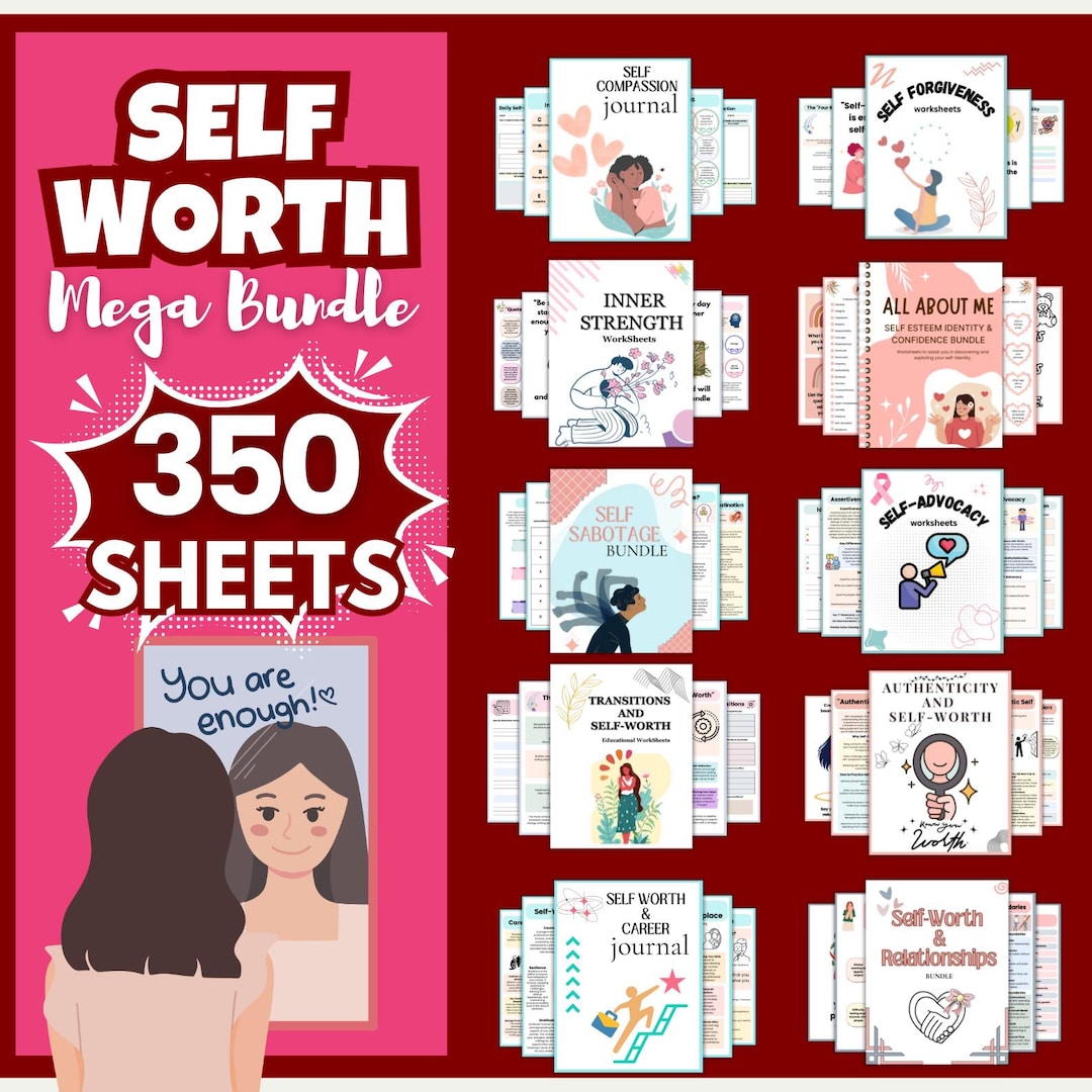 Self Worth Mega Bundle 300+ Sheets, Self Workbook, US Letter, Self ...