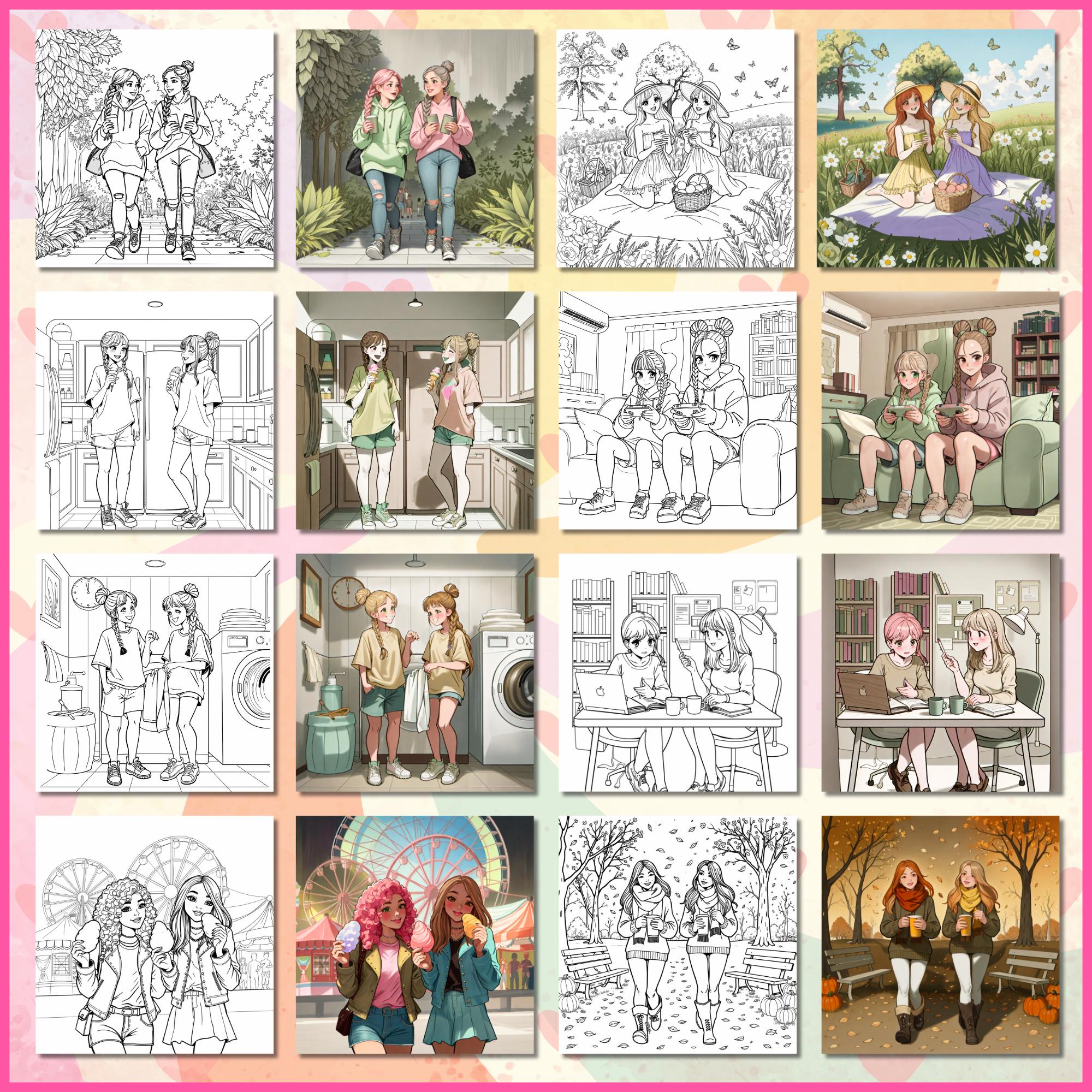 Besties Moment Cute and Girly Coloring Book, 40+ Coloring Sheets ...