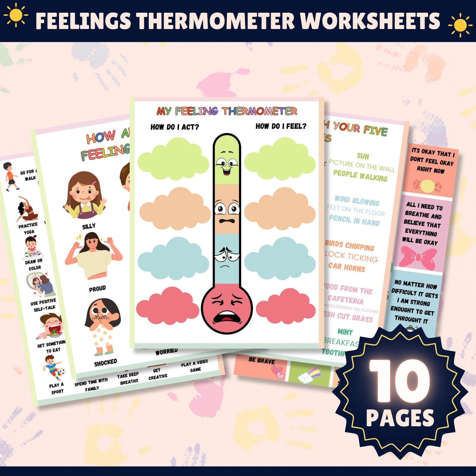 Feelings Thermometer Worksheets 10pages | Therapy Worksheets | Mental ...