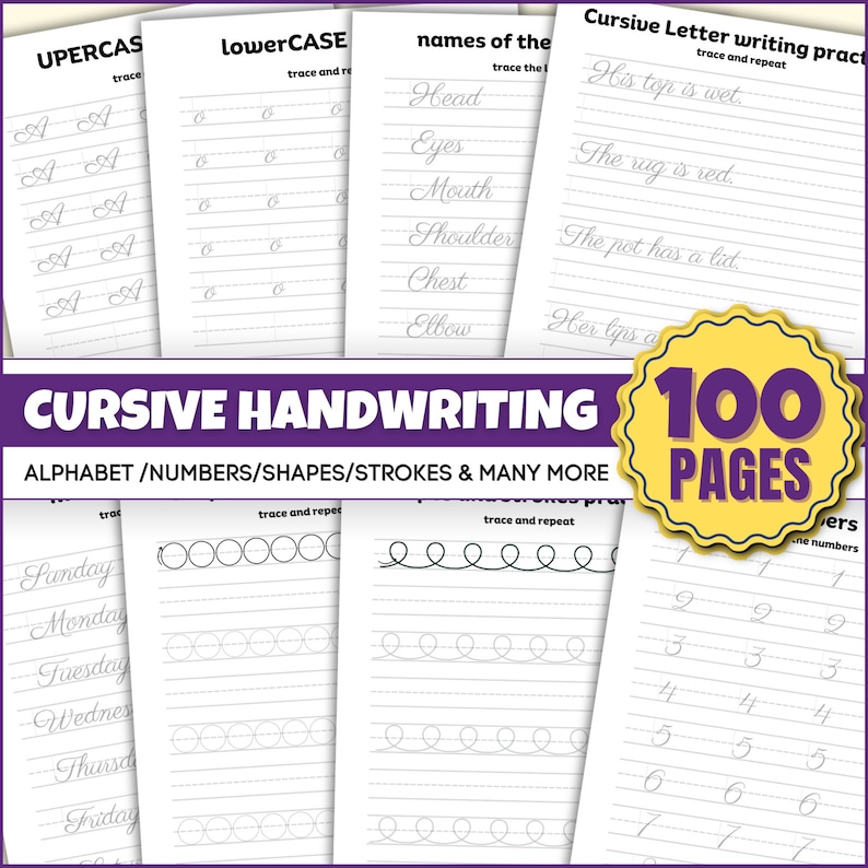 Cursive Handwriting Practice Worksheets for Kids, Printable Cursive ...