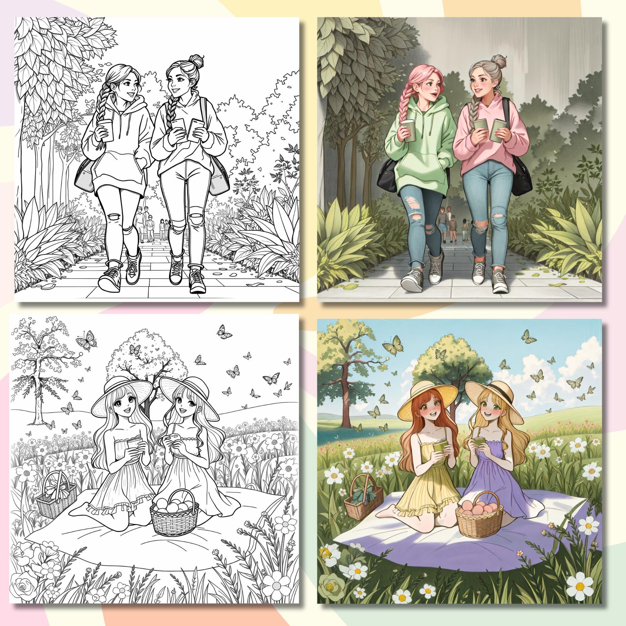 Besties Moment Cute and Girly Coloring Book, 40+ Coloring Sheets ...
