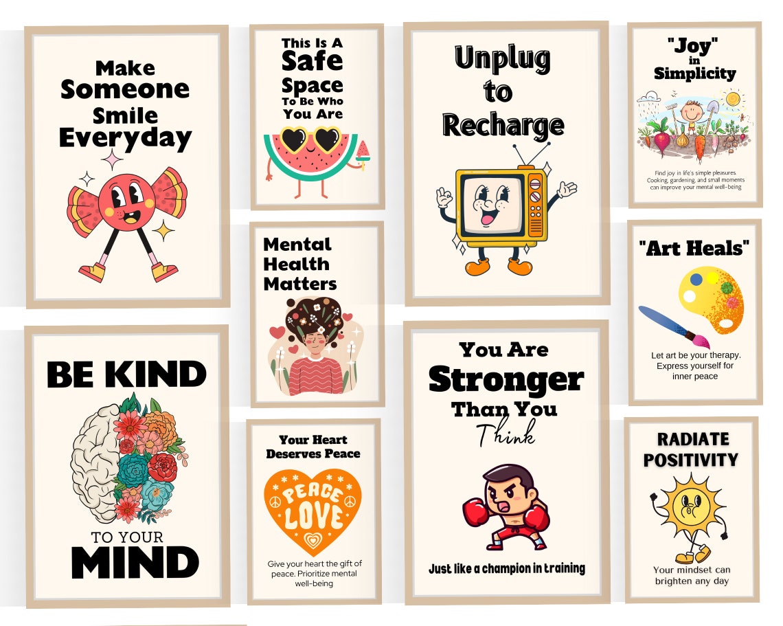 Retro Mental Health Posters Set of 50 Prints therapy Counseling Office ...