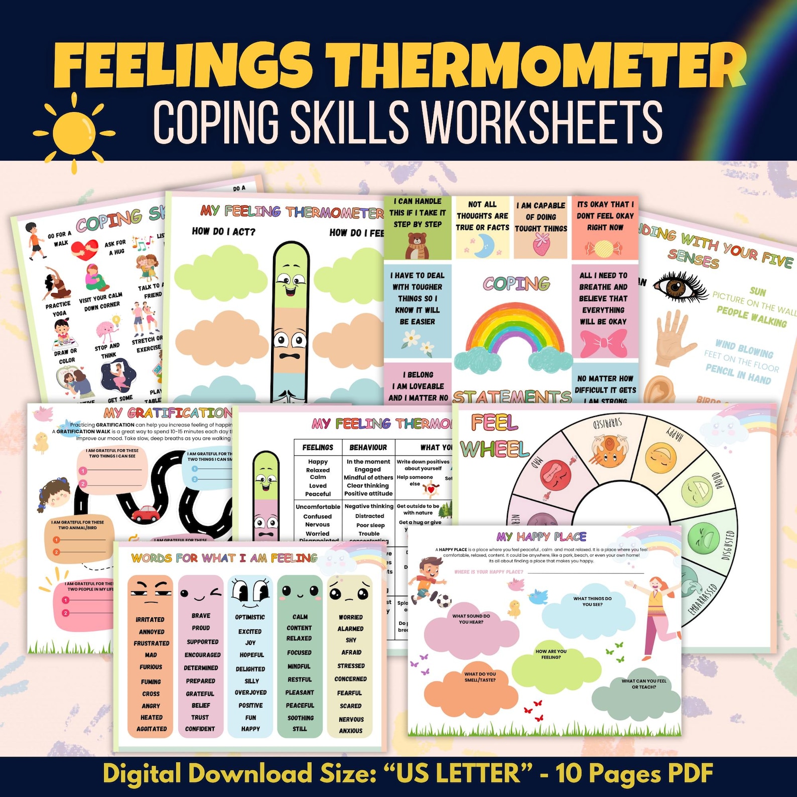 Feelings Thermometer Worksheets 10pages | Therapy Worksheets | Mental ...