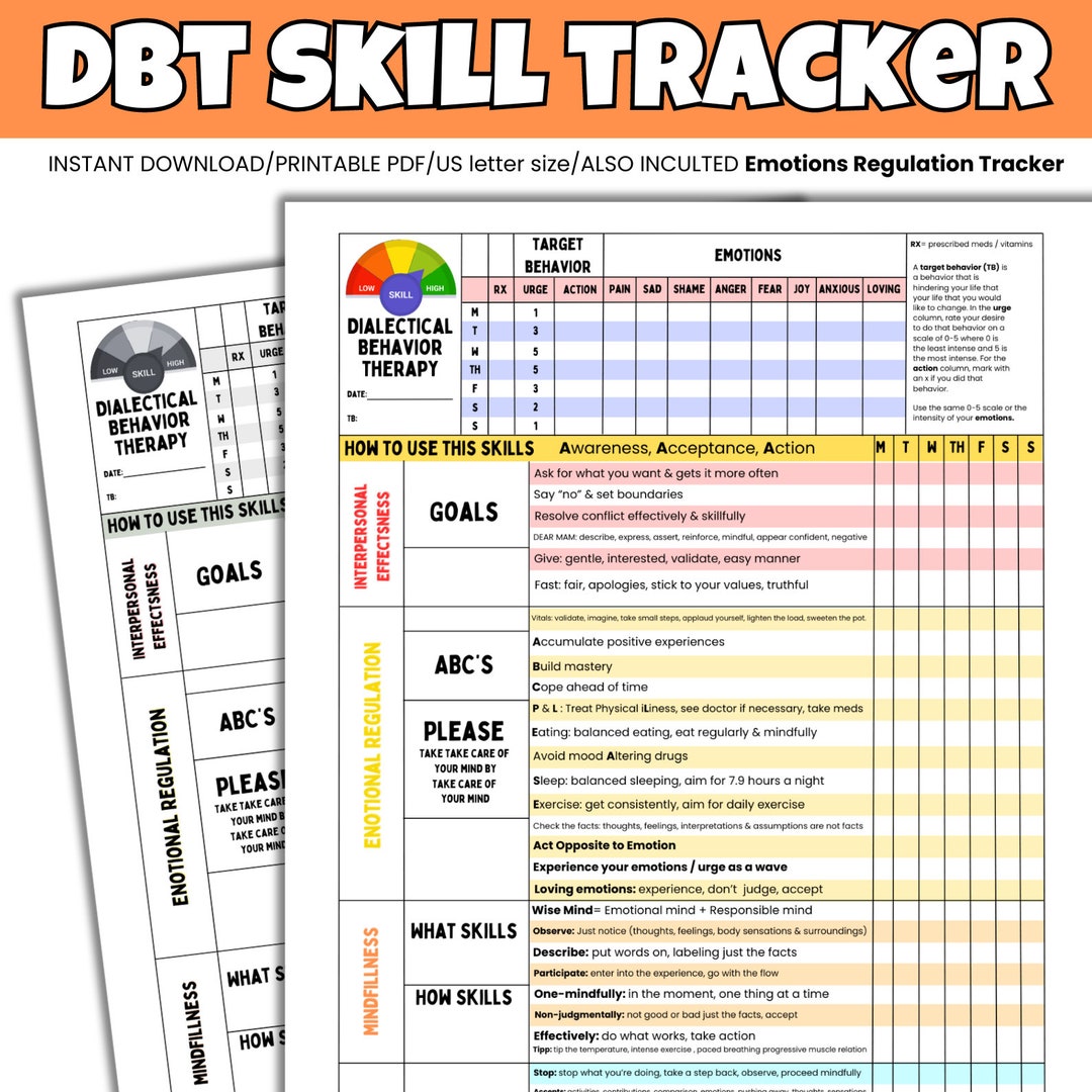 DBT Skills Tracker Printable US Letter Size | Therapy Worksheet ...